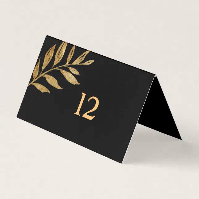 Elegant Black and Gold Leaves Table Card | Zazzle