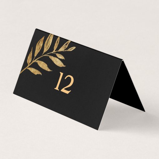 Elegant Black and Gold Leaves Table Card | Zazzle