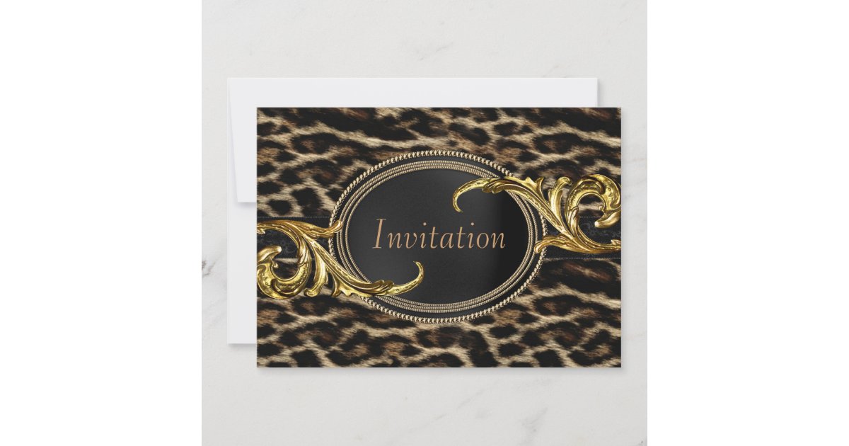 Elegant Black and Gold Leopard Party Invitation | Zazzle