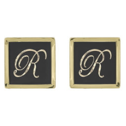 Elegant Black and Gold Look Monogram R Classic Cufflinks | Zazzle