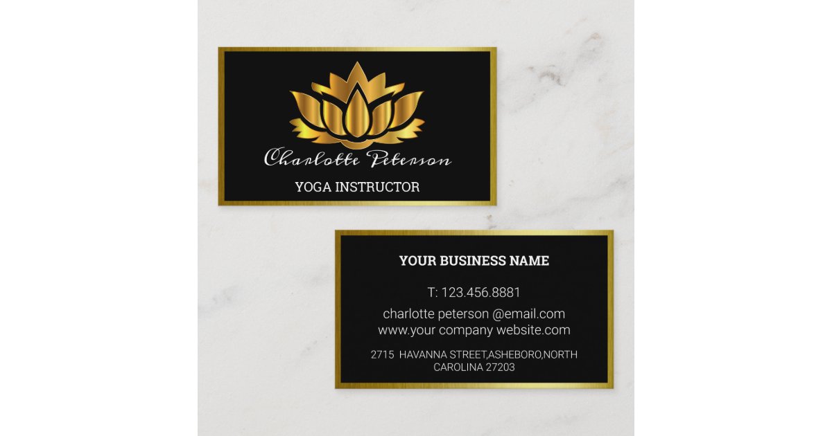 Elegant Black and Gold Lotus Business Card | Zazzle