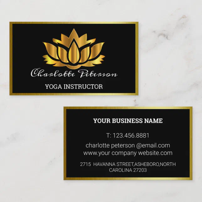 Elegant Black and Gold Lotus Business Card | Zazzle