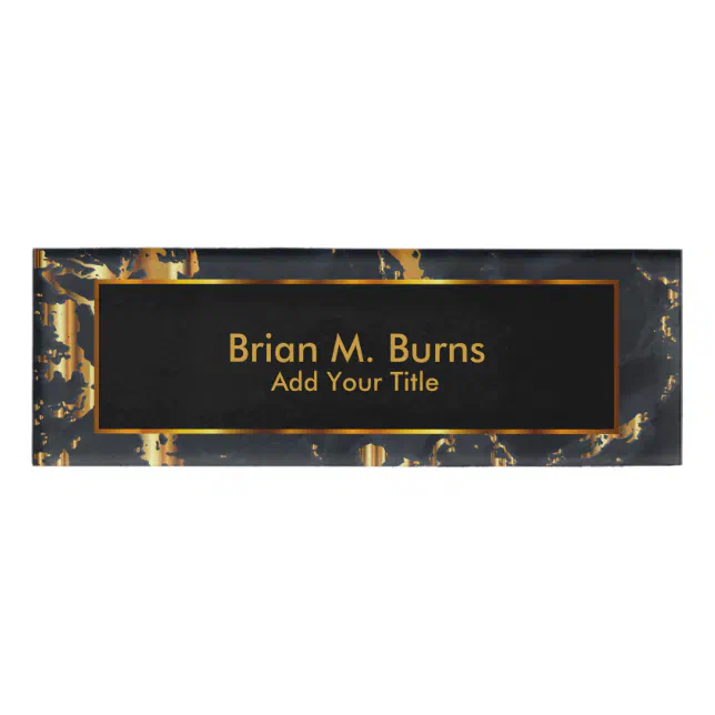 Elegant Black and Gold Marble Name Tag | Zazzle