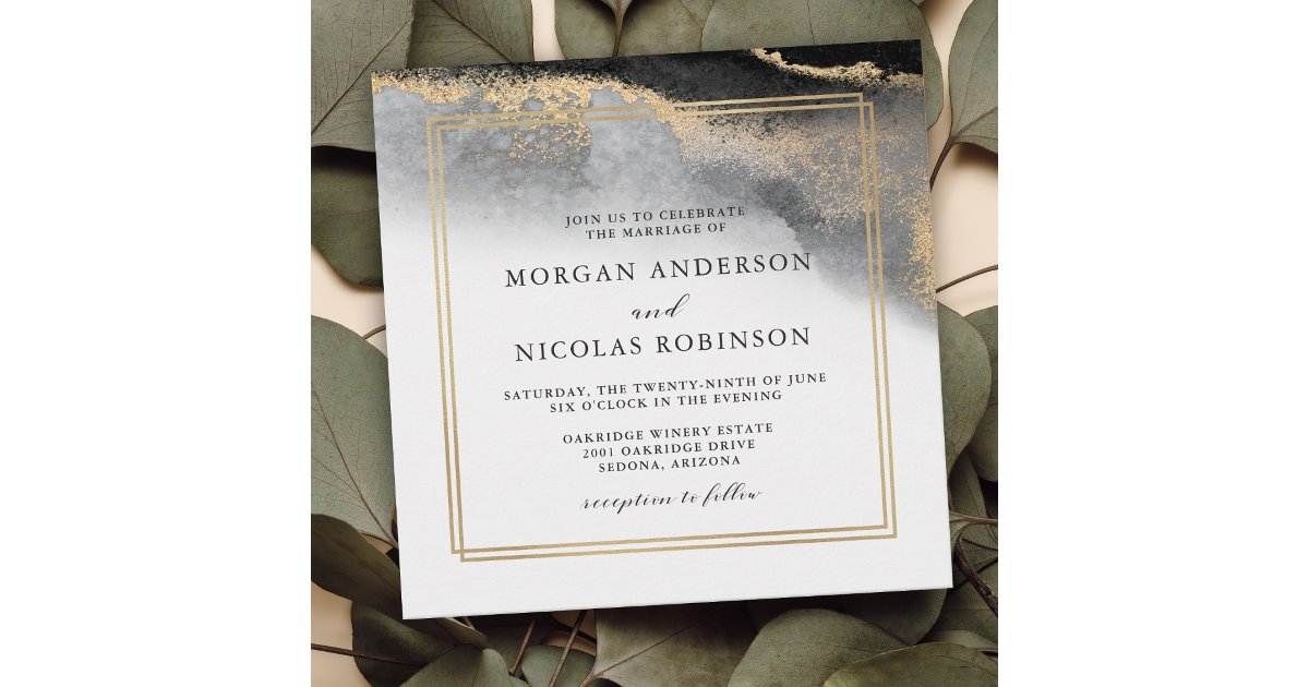 Elegant Black and Gold Marble Opulence Wedding Invitation | Zazzle