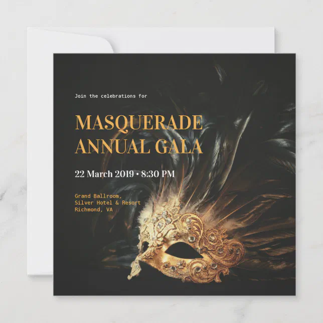 Elegant Black and Gold Masquerade Gala Invitation | Zazzle