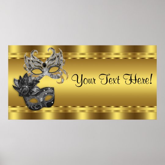 Elegant Black and Gold Masquerade Party Banner Poster | Zazzle.com