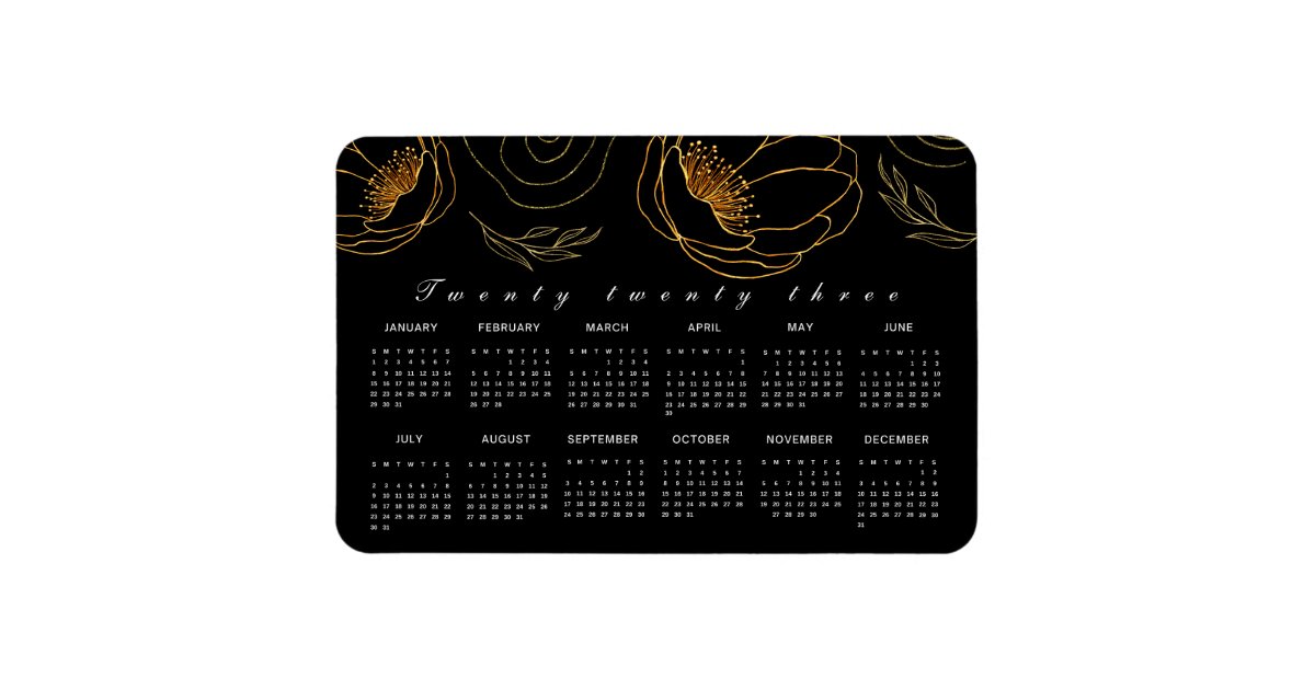 Elegant Black and gold minimalist 2023 Calendar Magnet | Zazzle Elegant Black and gold minimalist 2023 Calendar Magnet | Zazzle