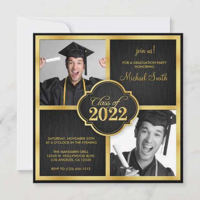 Elegant Black and Gold Modern Class of 2022 Invitation | Zazzle