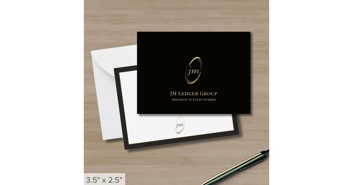 Elegant Black and Gold Monogram Initials Logo Note Card | Zazzle