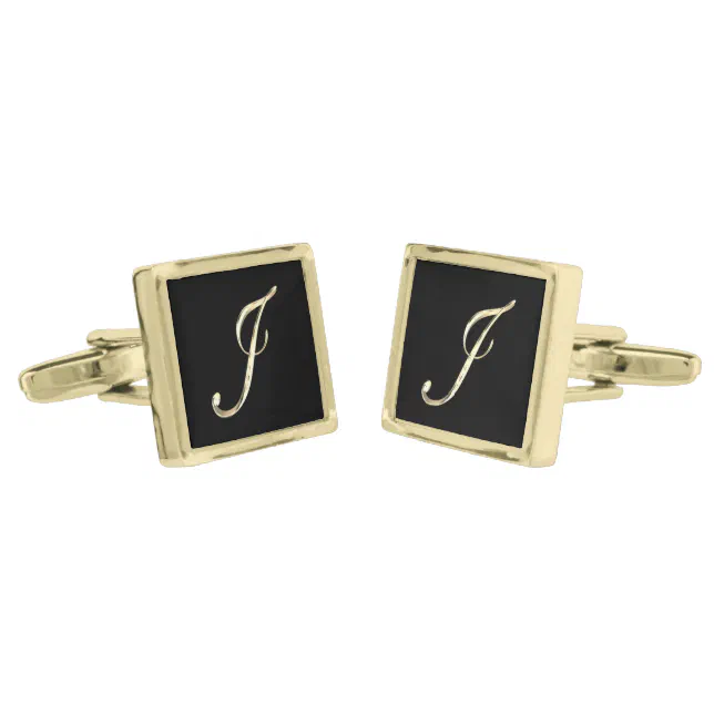 Elegant Black and Gold Monogram J Classic Cufflinks | Zazzle