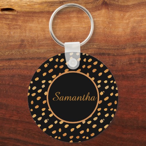 Elegant Black and Gold Monogram Keychain | Zazzle