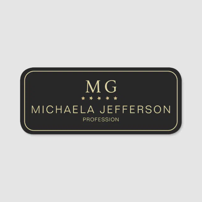 Elegant Black and Gold Monogrammed: Stylish Luxury Name Tag | Zazzle