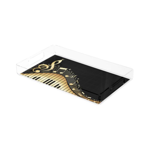 Elegant Black And Gold Music Notes Design Acrylic Tray | Zazzle