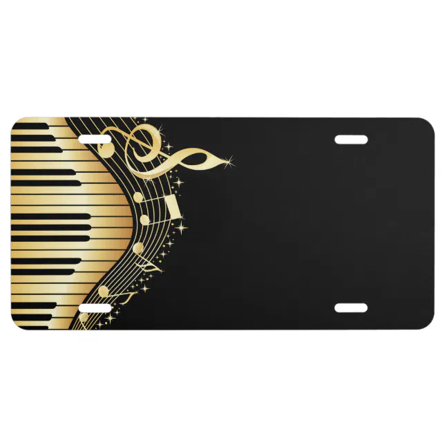 Elegant Black And Gold Music Notes Design License Plate | Zazzle