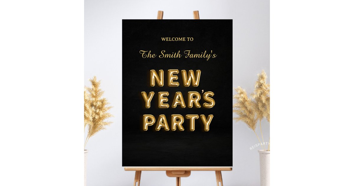 Elegant Black and Gold New Year Welcome Sign | Zazzle