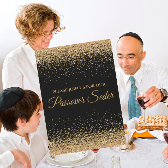 Elegant Black and Gold Passover Seder Invitation | Zazzle
