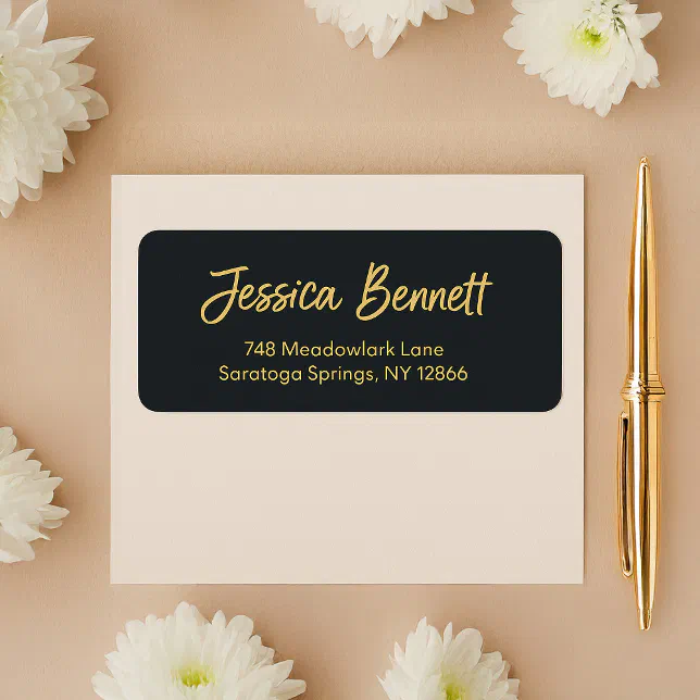 Elegant Black and Gold Personalized Address Label | Zazzle