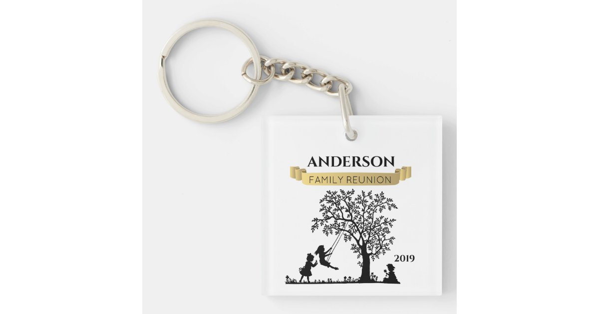 Elegant Black and Gold Personalized Family Reunion Keychain | Zazzle