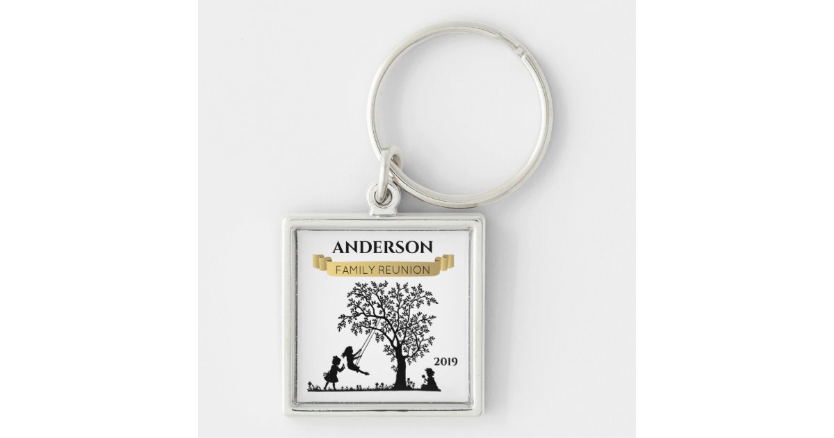 Elegant Black and Gold Personalized Family Reunion Keychain | Zazzle