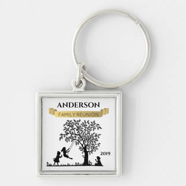 Elegant Black and Gold Personalized Family Reunion Keychain | Zazzle