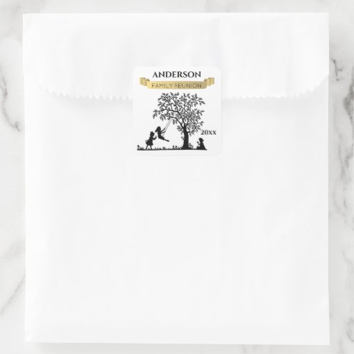 Elegant Black and Gold Personalized Family Reunion Square Sticker | Zazzle