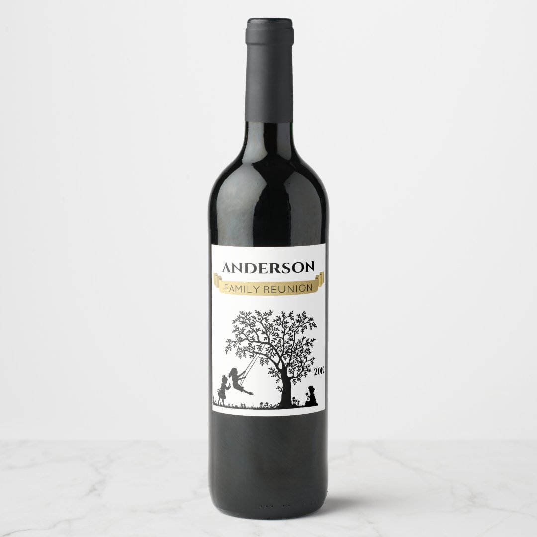 Elegant Black and Gold Personalized Family Reunion Wine Label | Zazzle