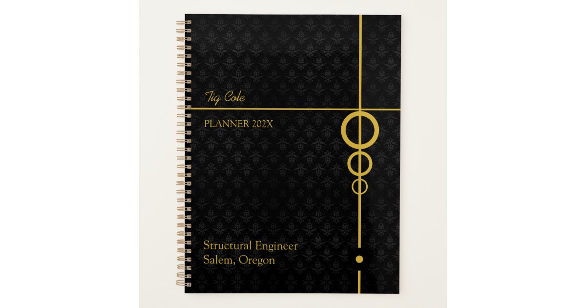 Elegant Black and Gold Personalized Planner | Zazzle