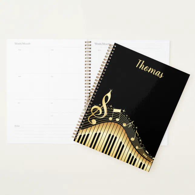 Elegant Black and Gold Piano Keyboard Planner | Zazzle