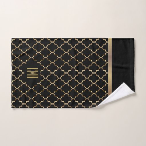 Elegant Black And Gold Quatrefoil Patterns Bath Towel Set Zazzle