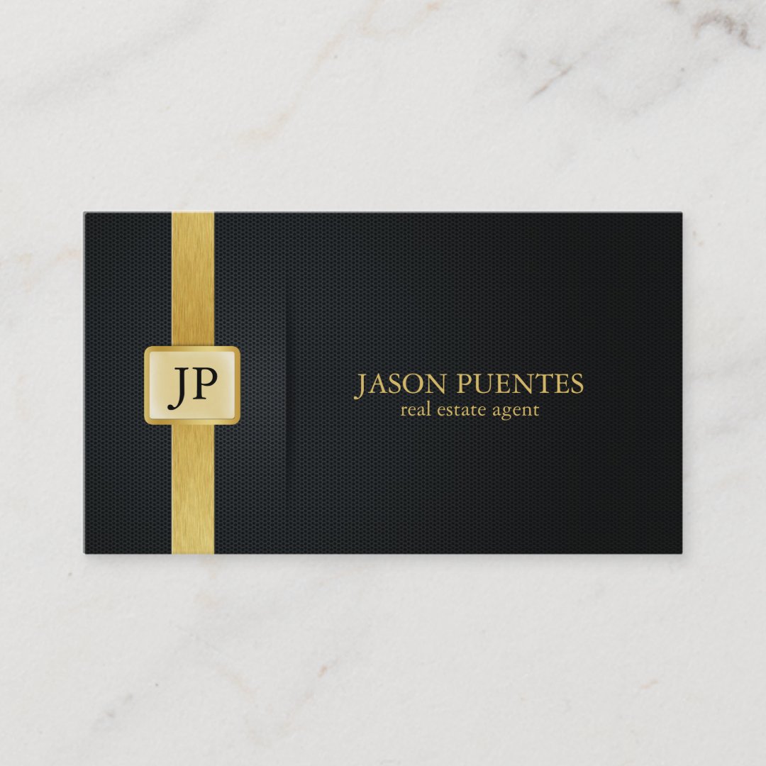 Elegant Black and Gold real estate agent Business Card | Zazzle