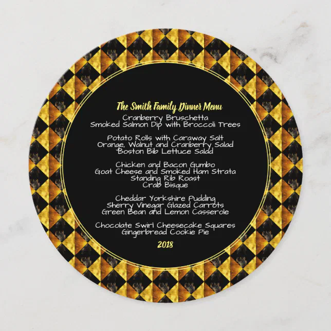 Elegant Black And Gold Rhombus Menu | Zazzle