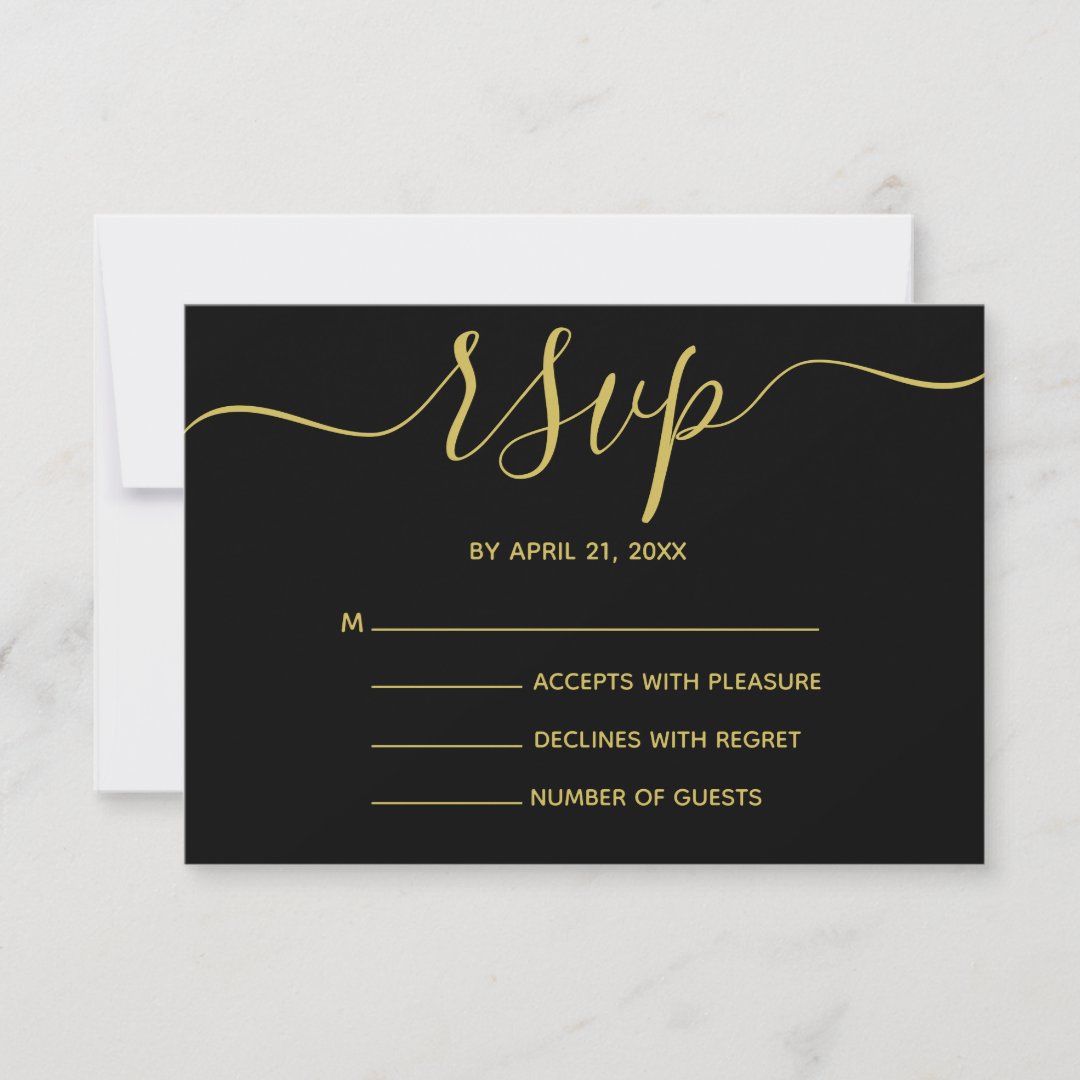 Elegant Black and Gold Script RSVP Cards | Zazzle