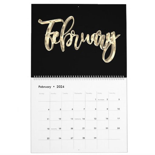 Elegant Black and Gold Script Typography Modern Calendar | Zazzle