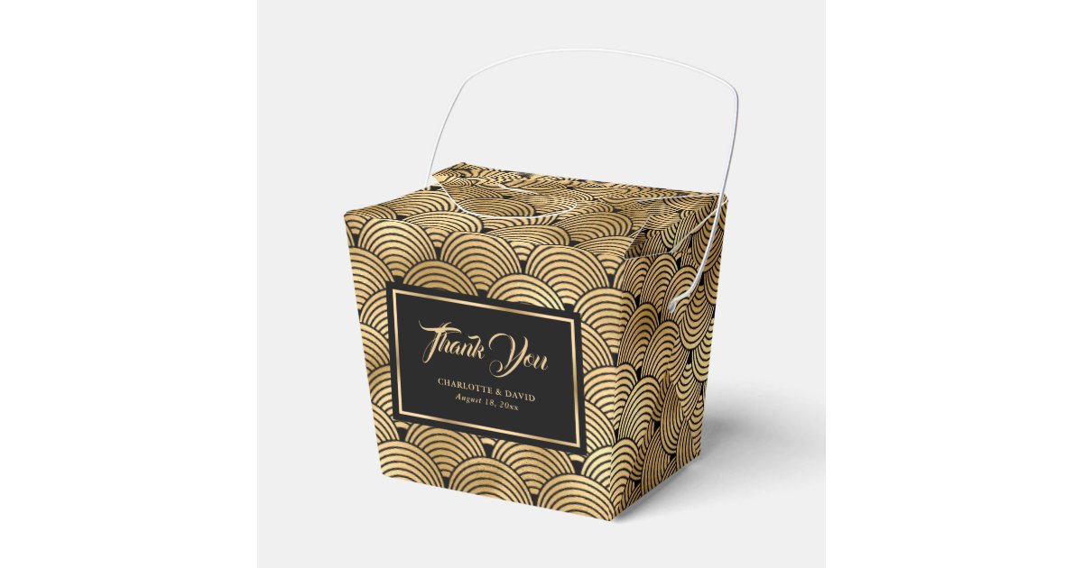 Elegant Black and Gold Seashell Scales Thank You Favor Boxes | Zazzle