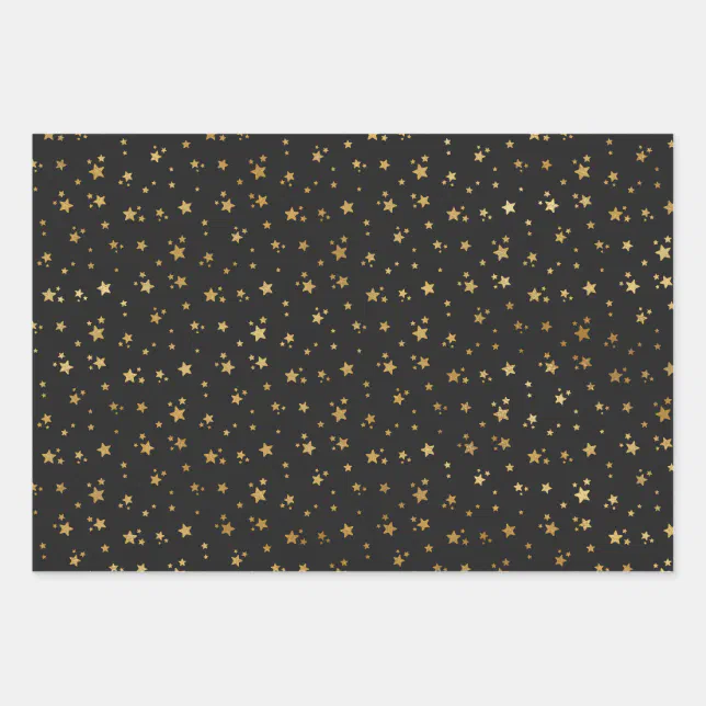 Elegant Black and Gold Stars Christmas Wrapping Paper Sheets | Zazzle