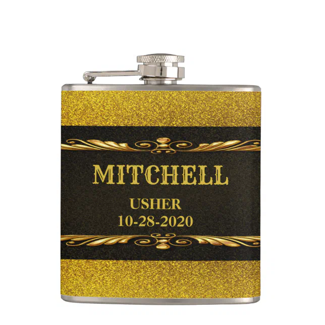 Elegant Black and Gold Wedding Flask | Zazzle