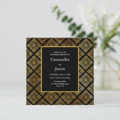 Elegant Black and Gold Wedding Invitation | Zazzle