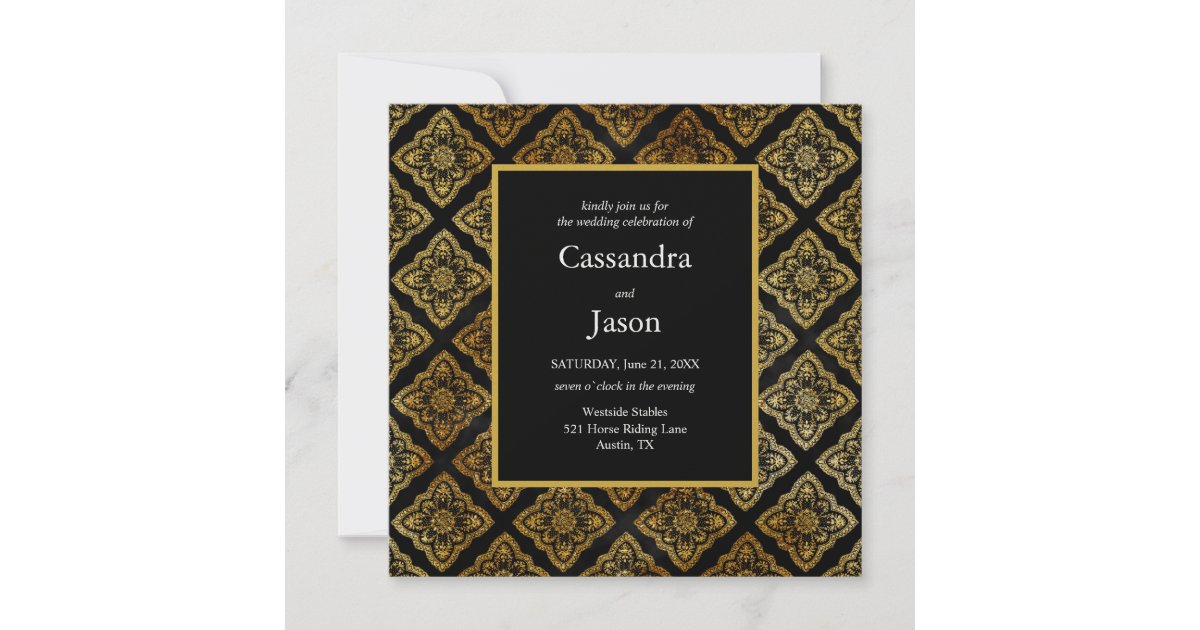 Elegant Black and Gold Wedding Invitation | Zazzle