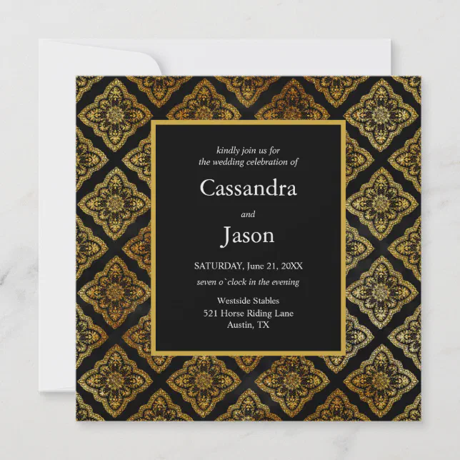 Elegant Black and Gold Wedding Invitation | Zazzle