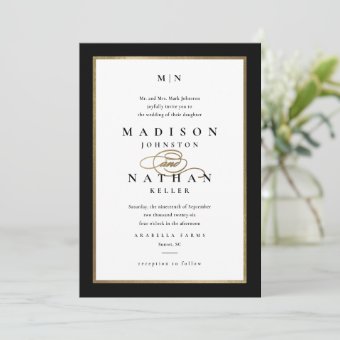 Elegant Black and Gold Wedding Invitation | Zazzle
