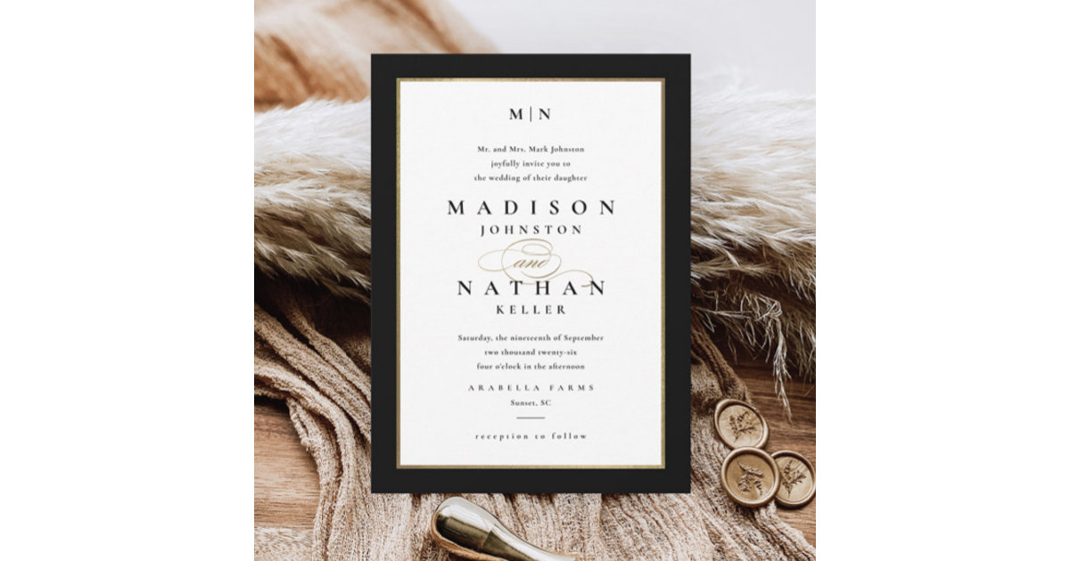 Elegant Black and Gold Wedding Invitation | Zazzle