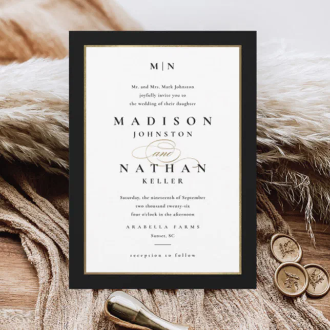 Elegant Black and Gold Wedding Invitation | Zazzle