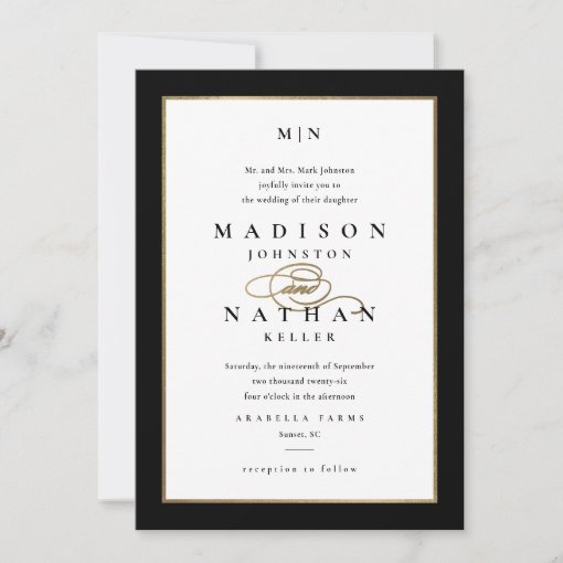 Elegant Black and Gold Wedding Invitation | Zazzle