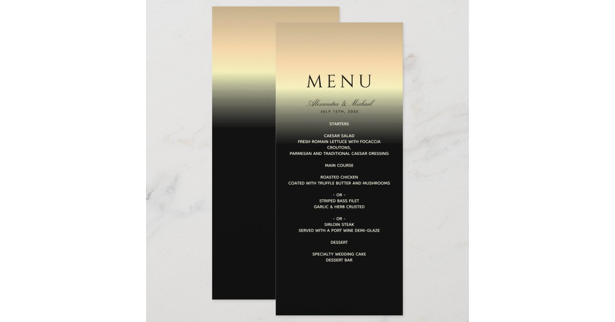 Elegant Black and Gold Wedding Menu | Zazzle