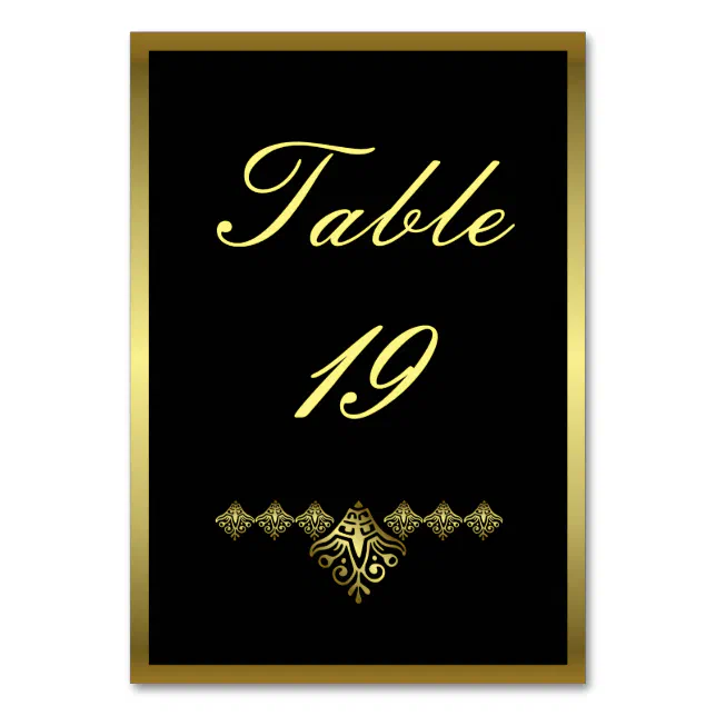 Elegant Black and Gold Wedding Number 19 Table Number | Zazzle