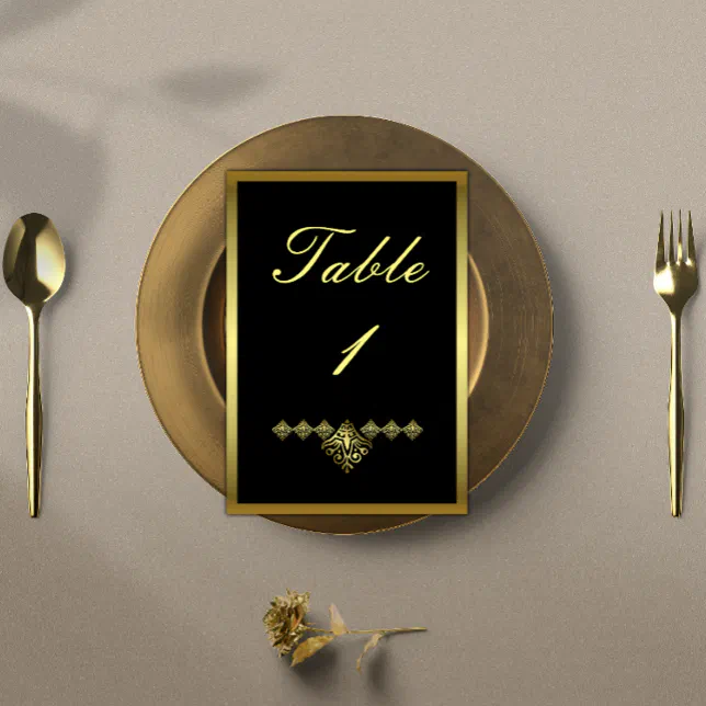 Elegant Black and Gold Wedding Reception Table Number | Zazzle