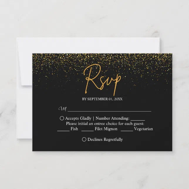 Elegant Black and Gold Wedding RSVP Card | Zazzle