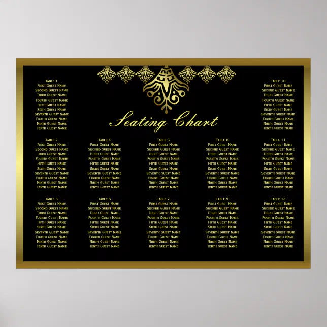 Elegant Black and Gold Wedding Seating Chart | Zazzle