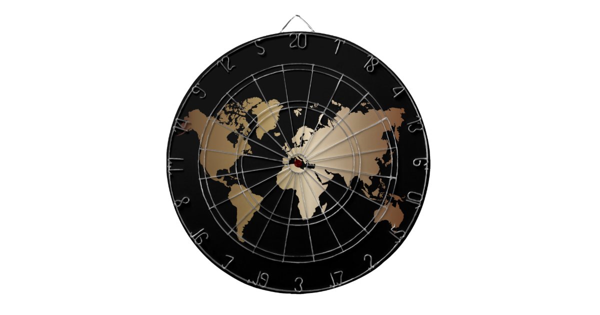 Elegant Black and Gold World Map Dart Board | Zazzle