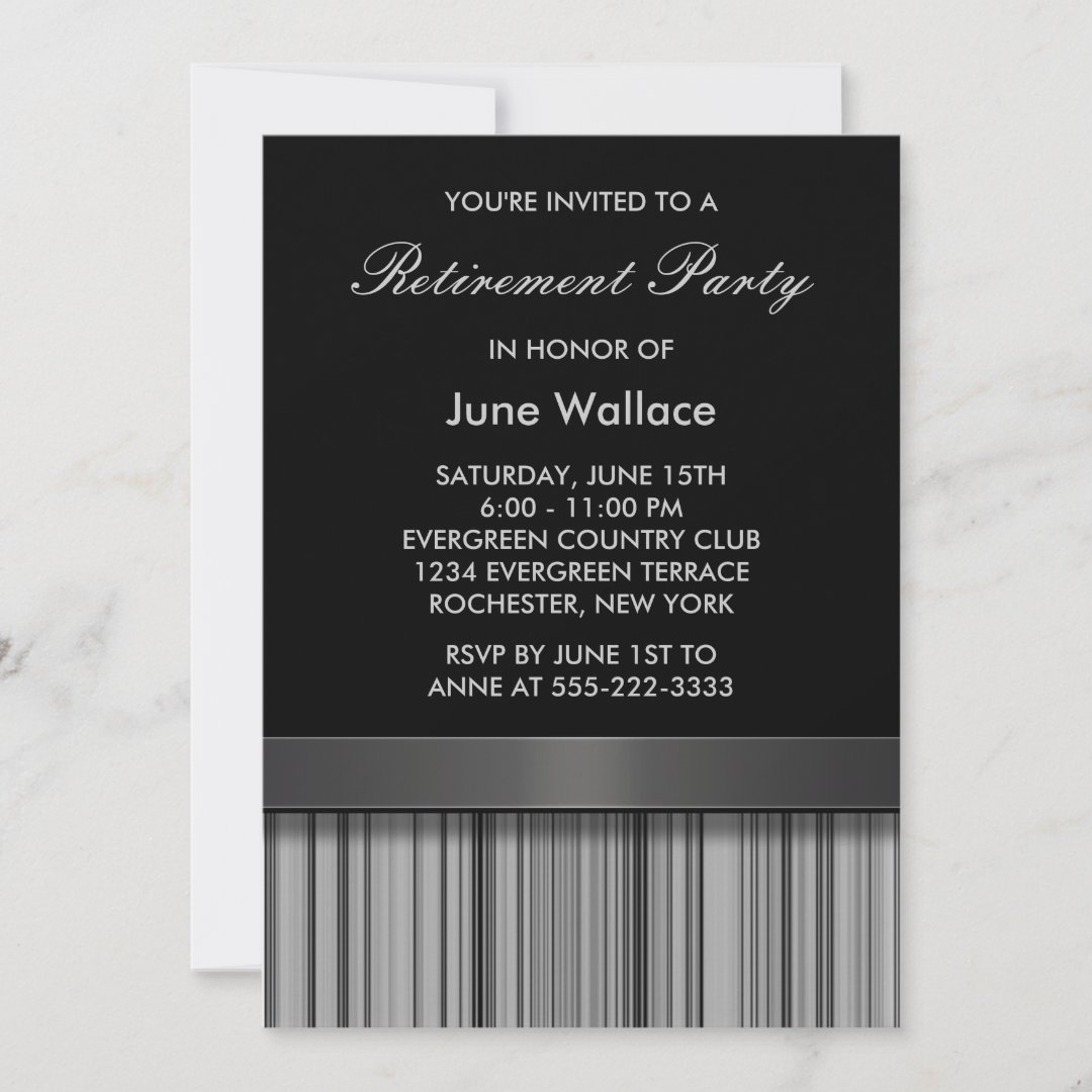 Elegant Black and Gray Stripe Retirement Party Invitation | Zazzle